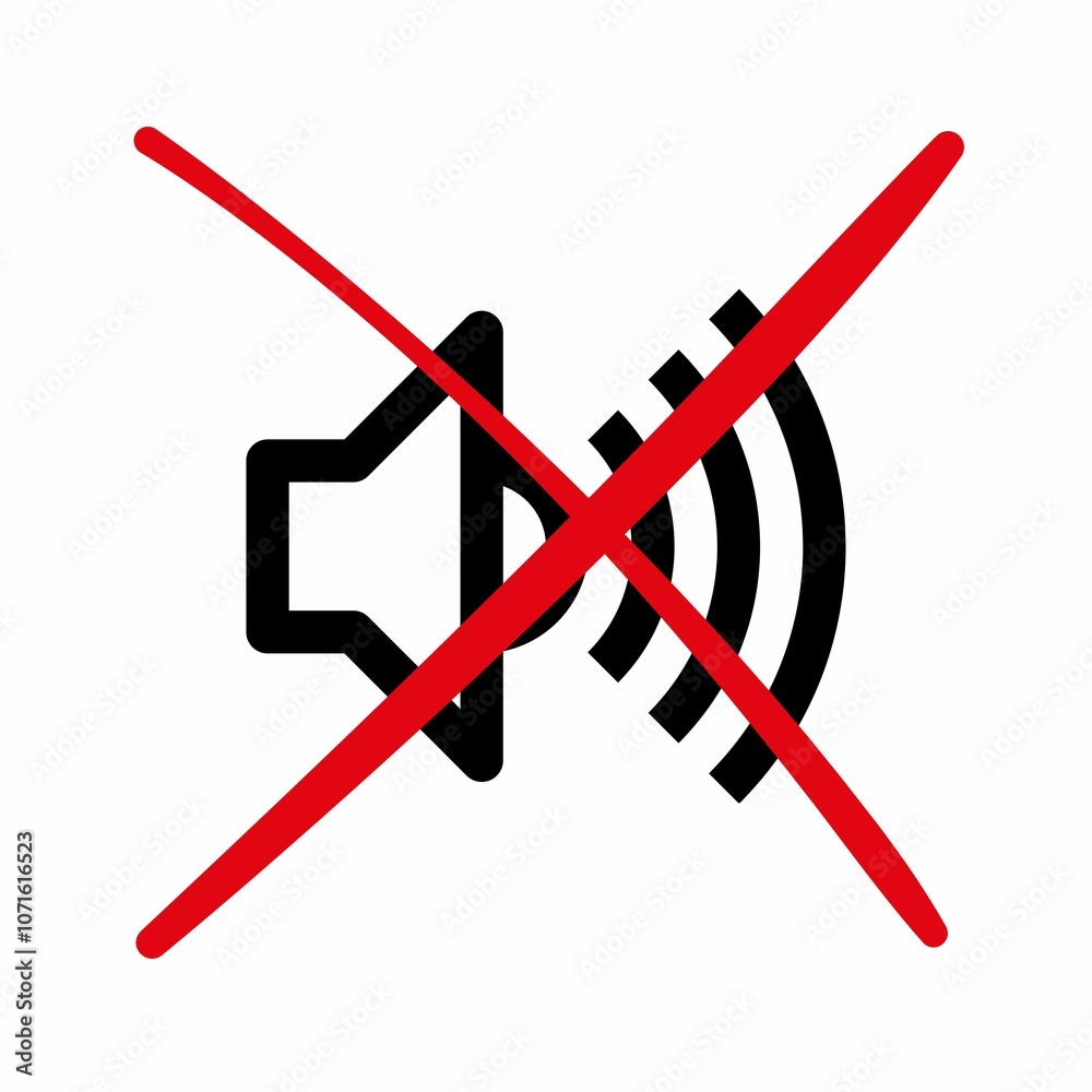 No sound or mute sign isolated on white background. Double red cross ...