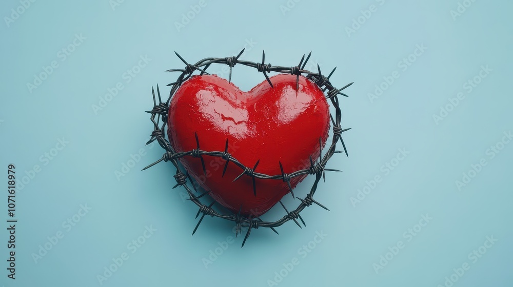 Symbolic Red Heart Surrounded by Barbed Wire Depicting the Struggle and ...