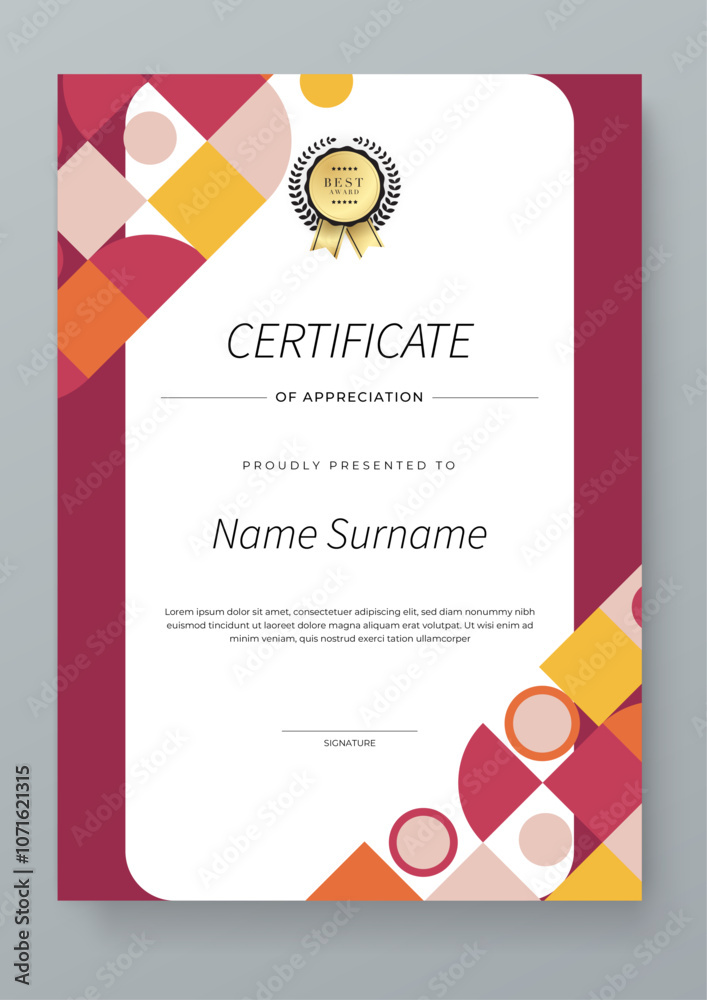 Modern Certificate of Appreciation Template with Colorful Geometric Design. Simple certificate ...