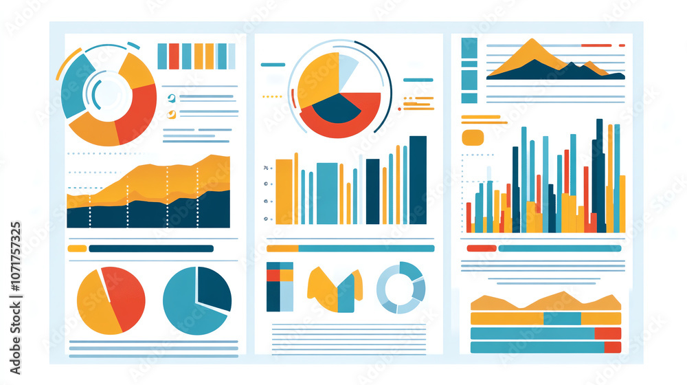 Colorful business report with bar and pie charts graphs data ...