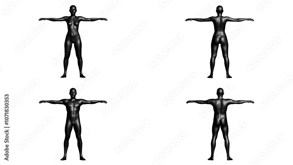 Ilustración de Stock Black Male and Female Mannequin in T-Pose, Front ...