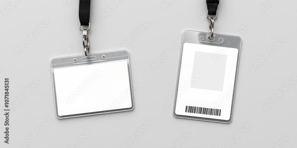 Realistic ID card mockup with blank photo and name identification badge ...
