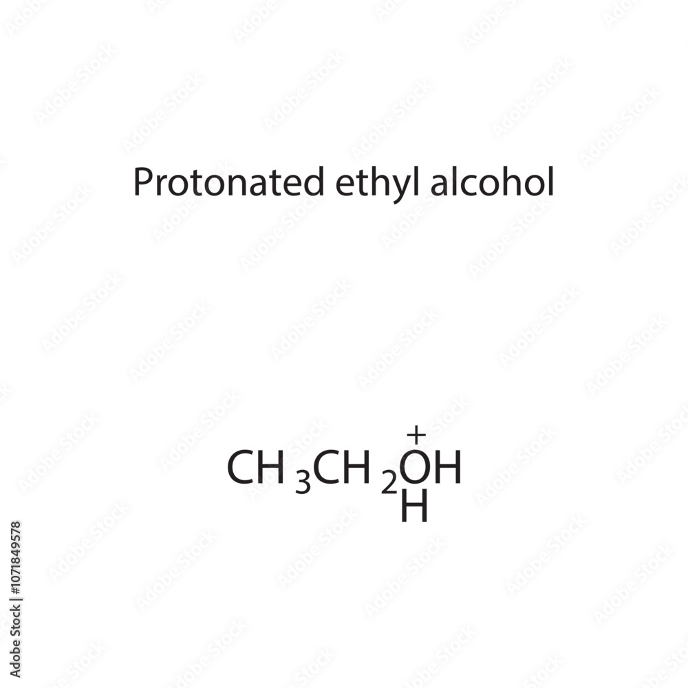 Protonated ethyl alcohol skeletal structure diagram.Organic molecule ...