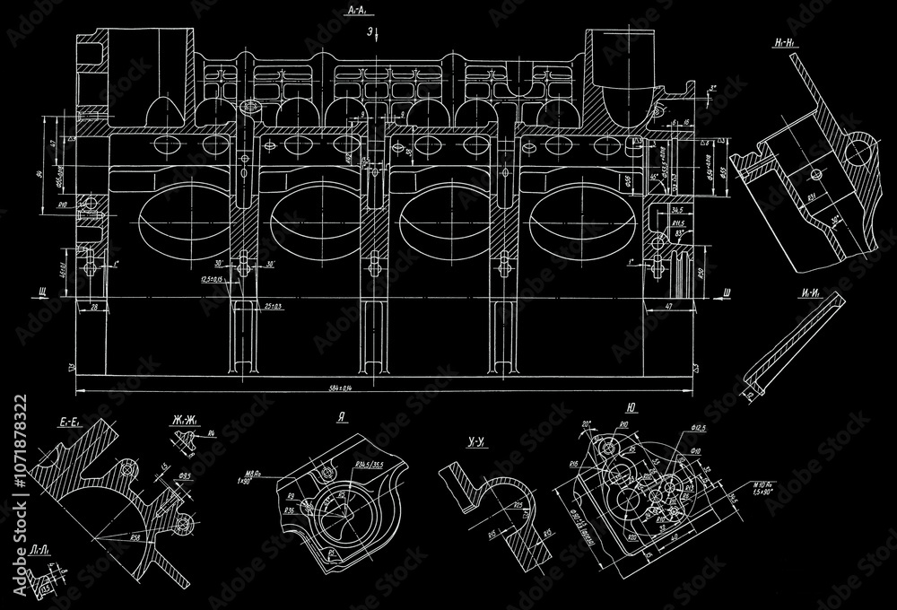 Стоковая иллюстрация «Cylinder block of engine of cargo vehicle ...