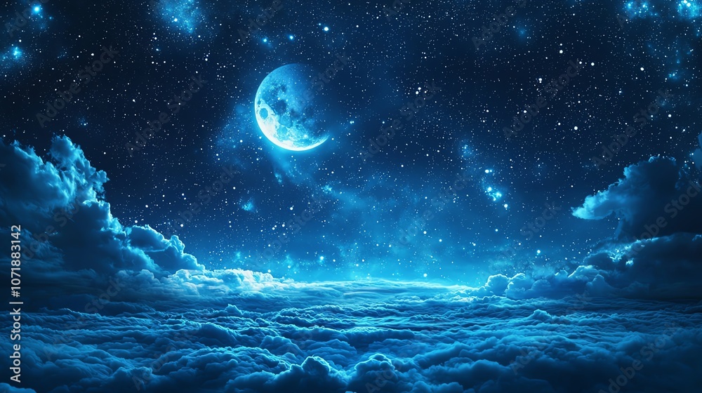 Starry night sky mural in babys room, magical setting, 3D illustration ...