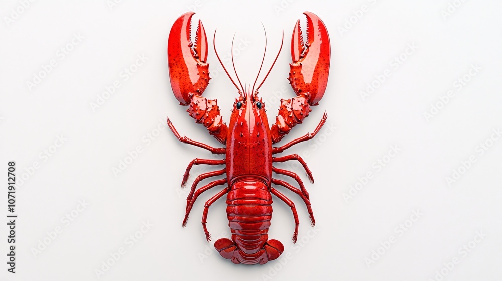 52.A vibrant red lobster with a fully intact shell, viewed from above ...