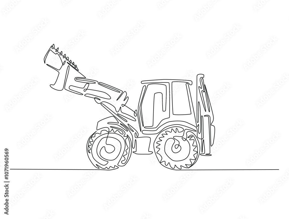 Continuous one line drawing of Bulldozer Construction Heavy Equipment ...