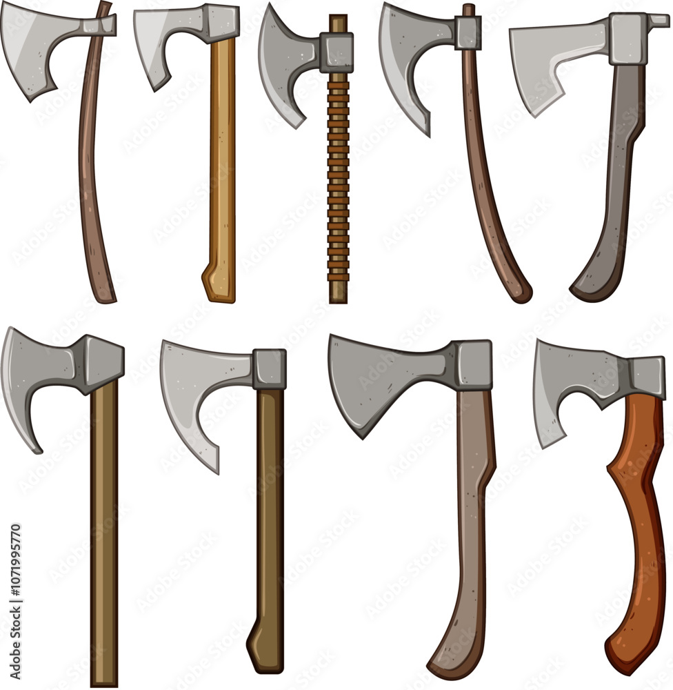 viking axe set cartoon. battle weapon, warrior history, berserker ...