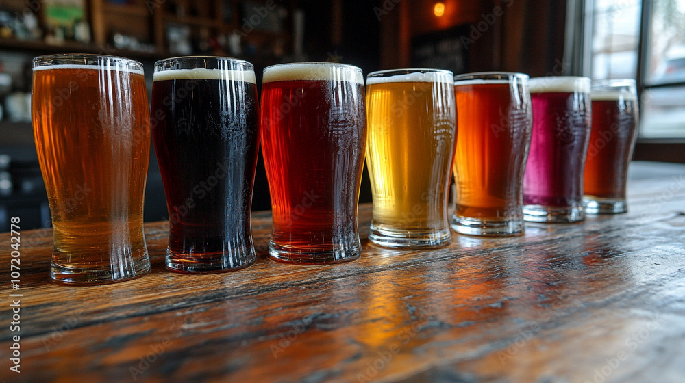 row of beers lined up next to each other on a bar, symbolizing social ...