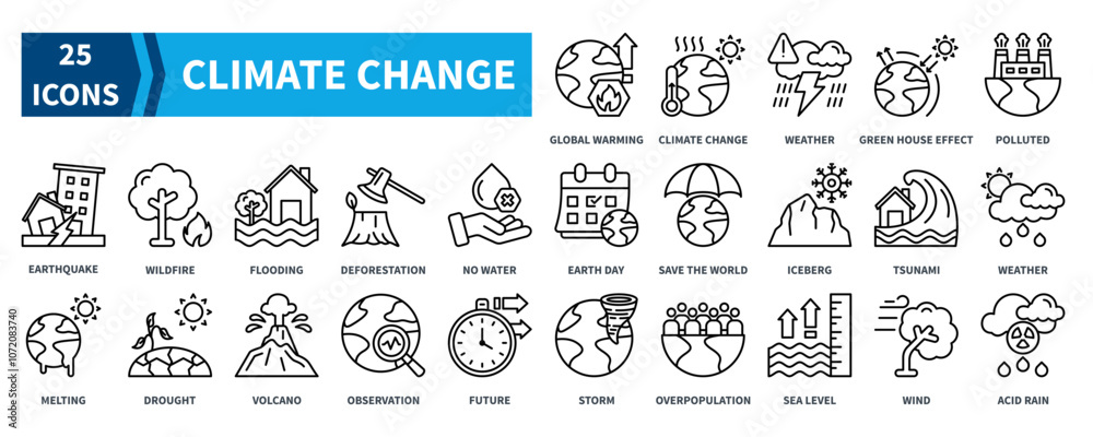Climate Change icon collection set. Containing global warming, climate ...