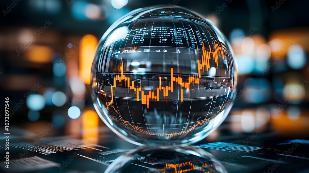 Futuristic crystal ball reflecting a market chart depicting the power ...