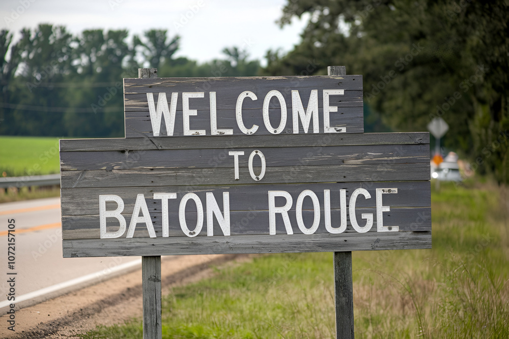 Stylish wooden "Welcome to Baton Rouge" sign, ideal for US city ...