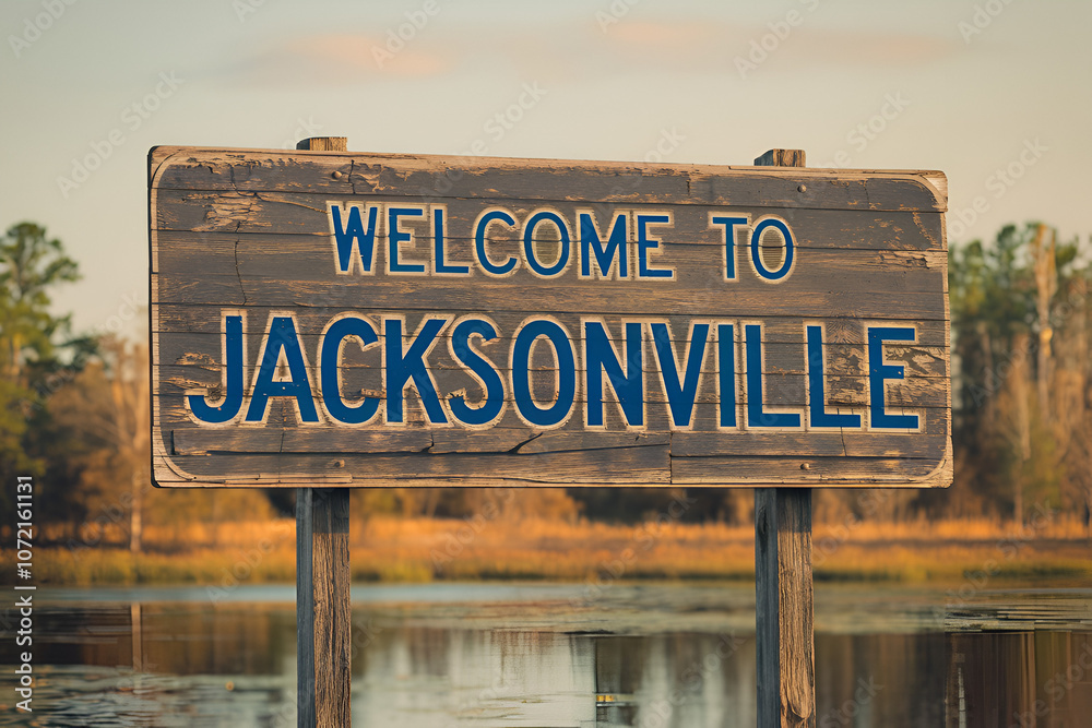 Foto de Stock Stylish wooden "Welcome to Jacksonville" sign, ideal for ...