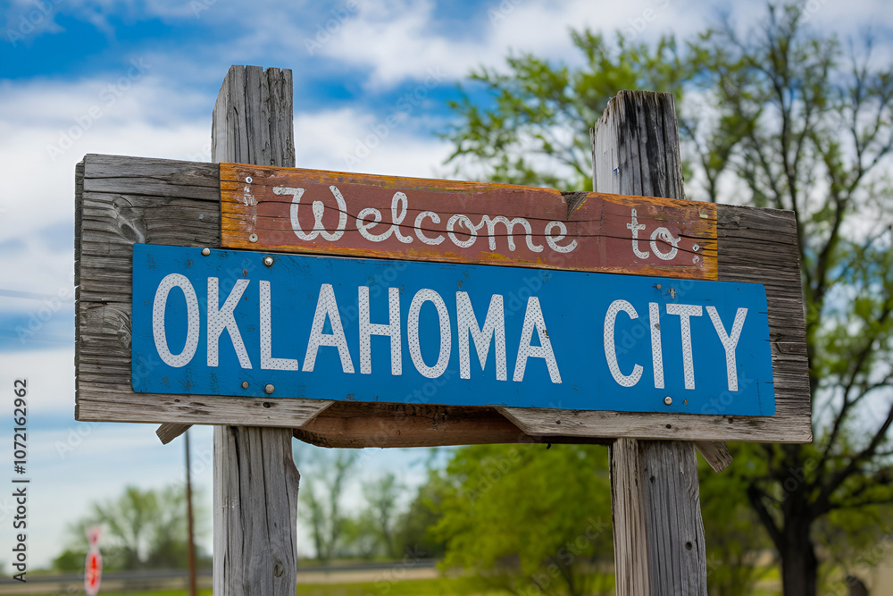 Beautiful wooden "Welcome to Oklahoma" sign, perfect for US city ...