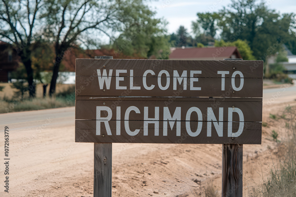 Elegant wooden "Welcome to Richmond" sign, ideal for US city entrance ...
