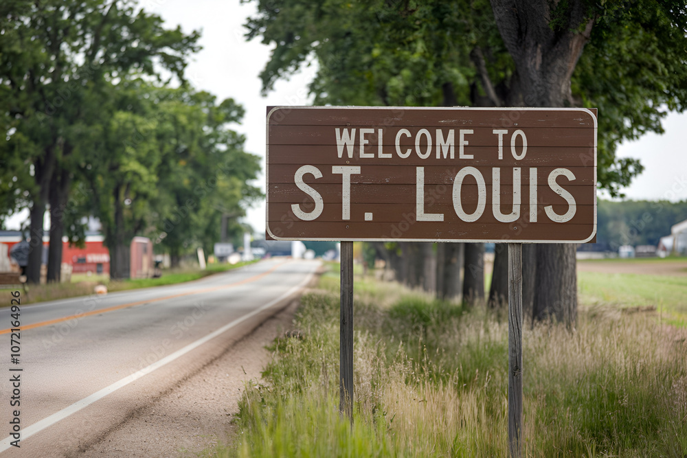 Elegant wooden "Welcome to St. Louis" sign, ideal for US city entrance ...