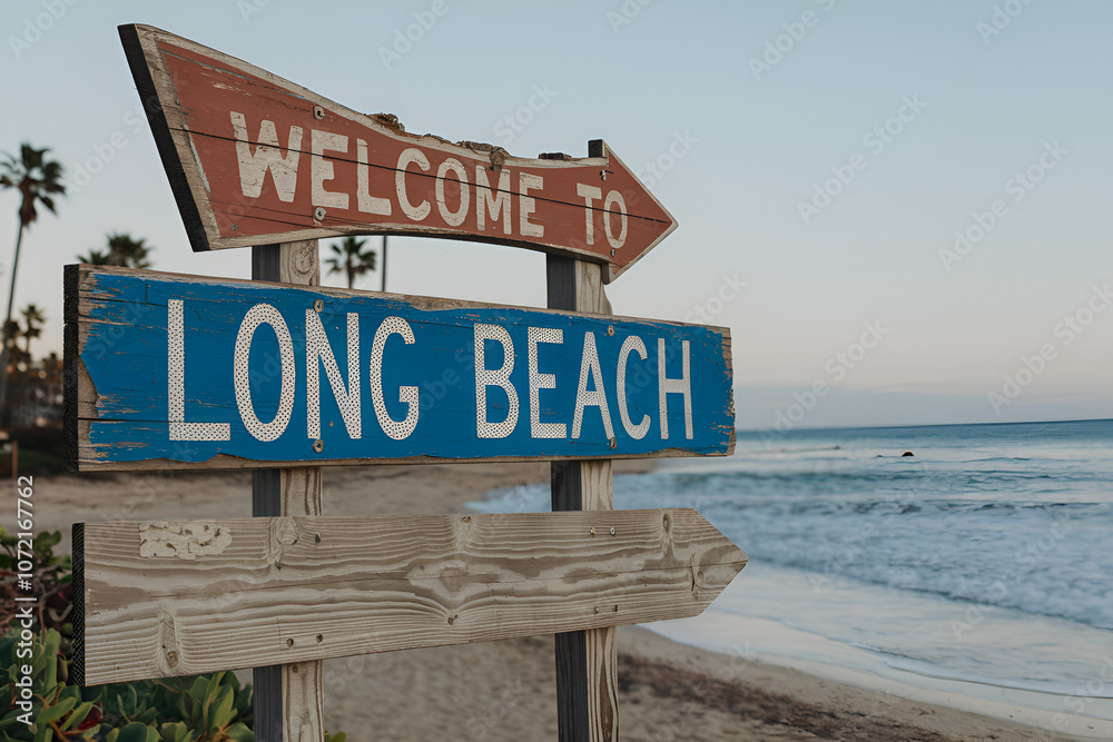Stylish wooden "Welcome to Long Beach" sign, perfect for US city ...
