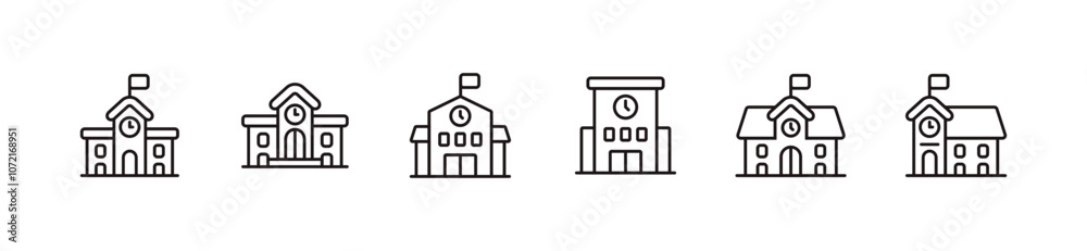 school building line icon set education university college architecture ...