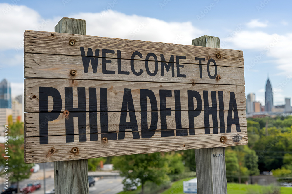 Stylish wooden "Welcome to Philadelphia" sign, perfect for US city ...