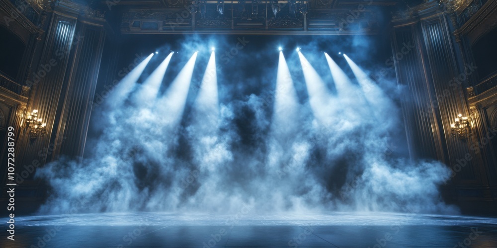 Ultra-wide panoramic view of smoke cascading across Broadway stage ...
