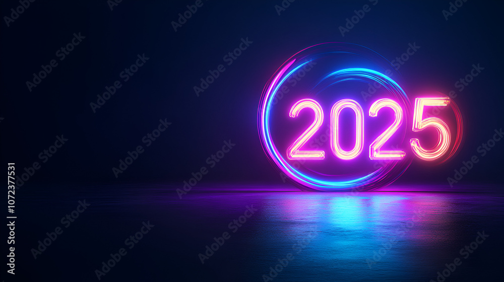 2025 wallpaper with sleek neon light rings in a dark gradient ...