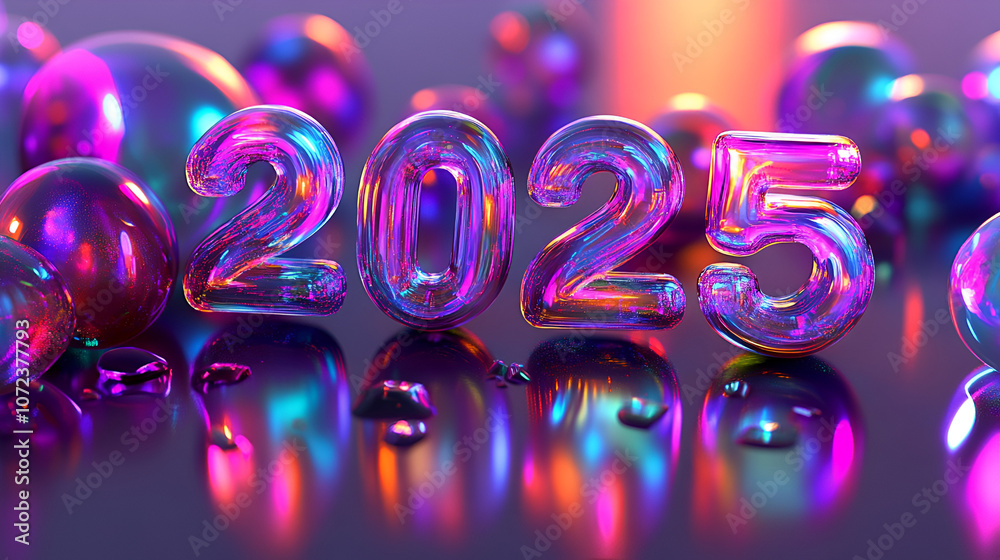 2025 wallpaper with translucent glasslike shapes in vibrant color ...