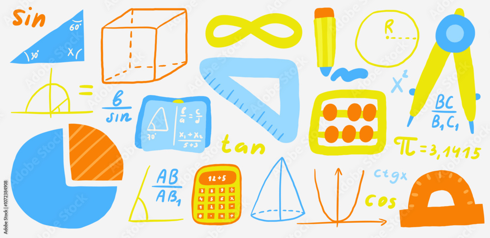 Cute science theme with funny hand drawn doodle math diagram, cube ...