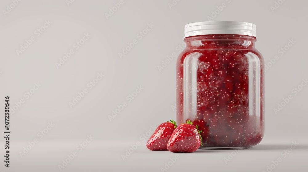 Vibrant strawberry jam in a jar against a white background showcasing ...