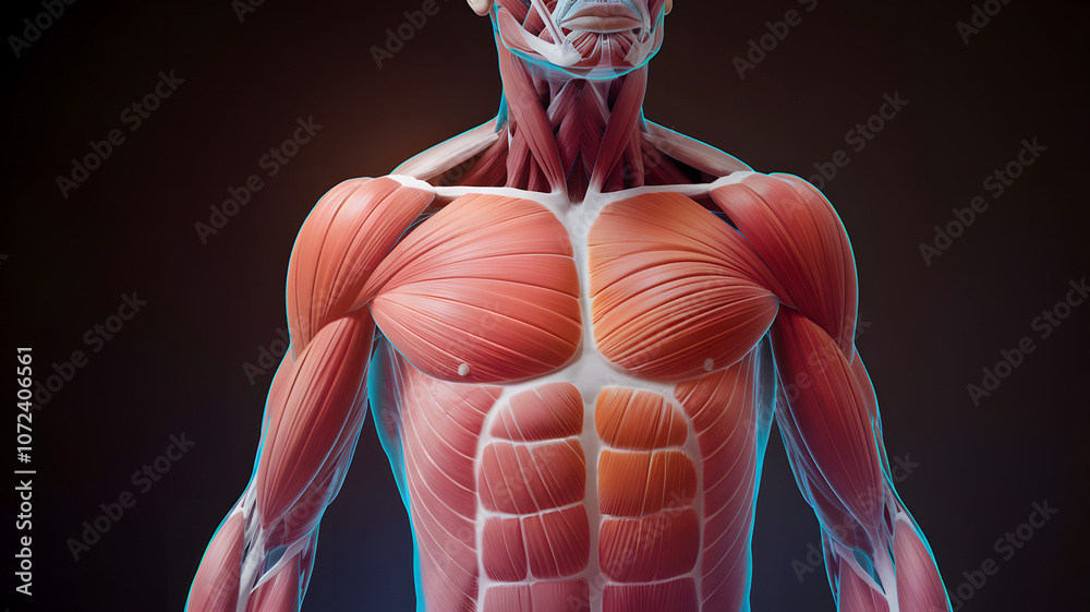 Detailed anatomical depiction of human muscular system highlighting ...