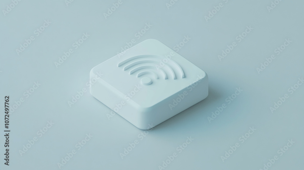 Square 3D Wi-Fi icon with raised symbol on light blue background ...