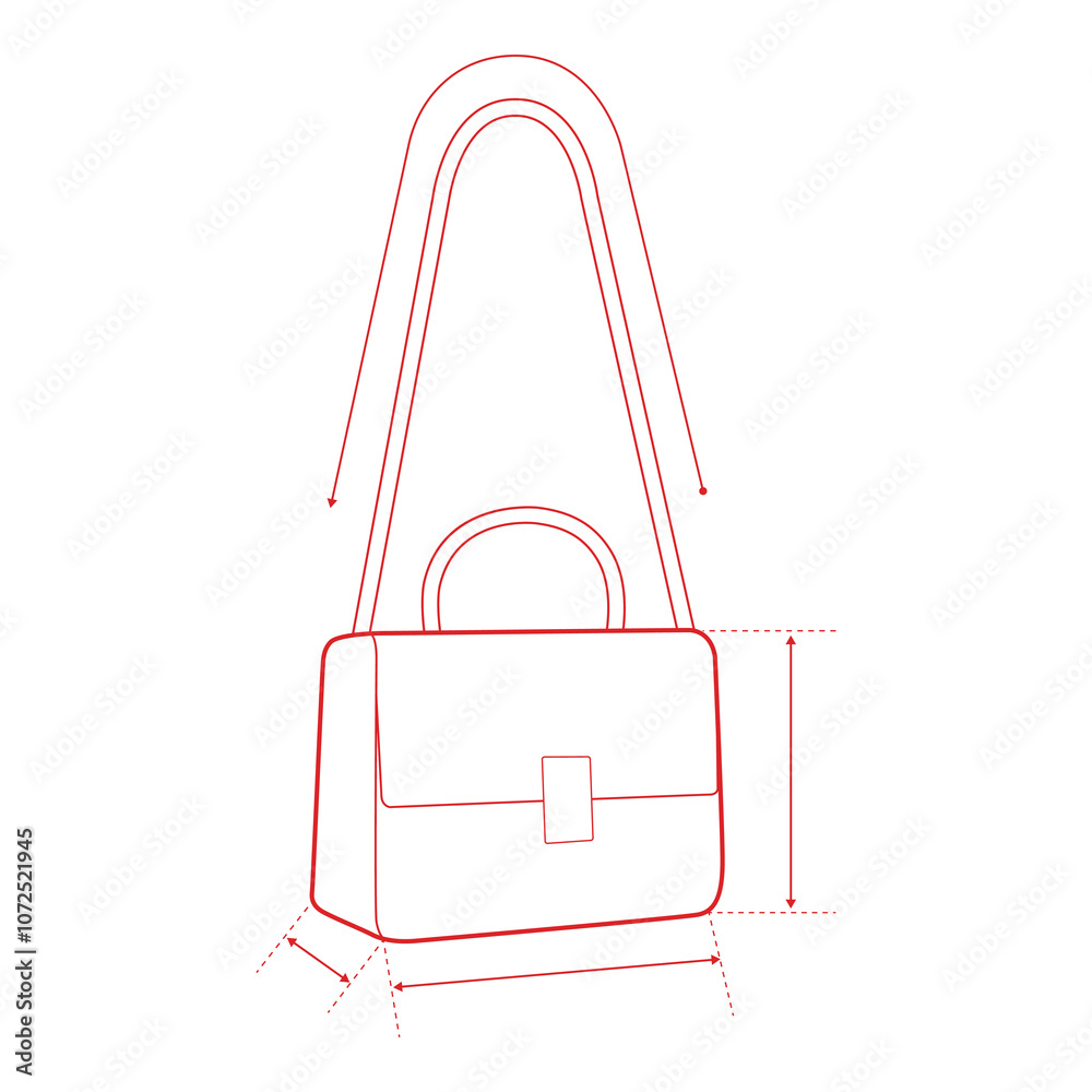 Handbag Technical Drawing with Measurement Points and Size Chart Stock ...