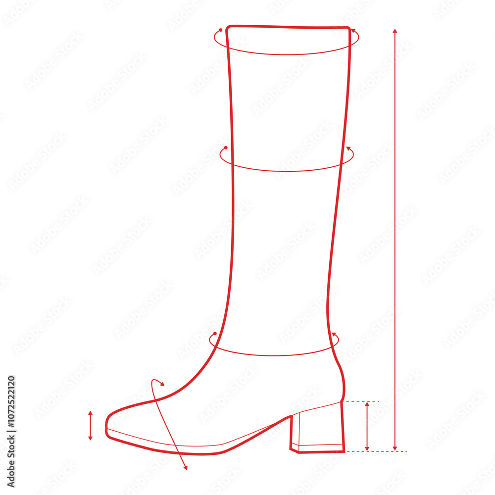 Knee-High Boots Technical Drawing with Measurement Points and Size ...