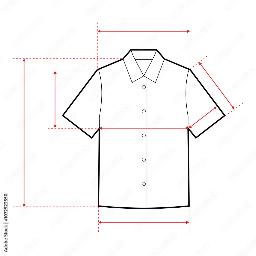 Short Sleeve Button-Down Shirt Technical Drawing with Measurement ...