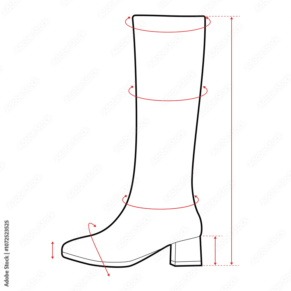 Knee-High Boots Technical Drawing with Measurement Points and Size ...
