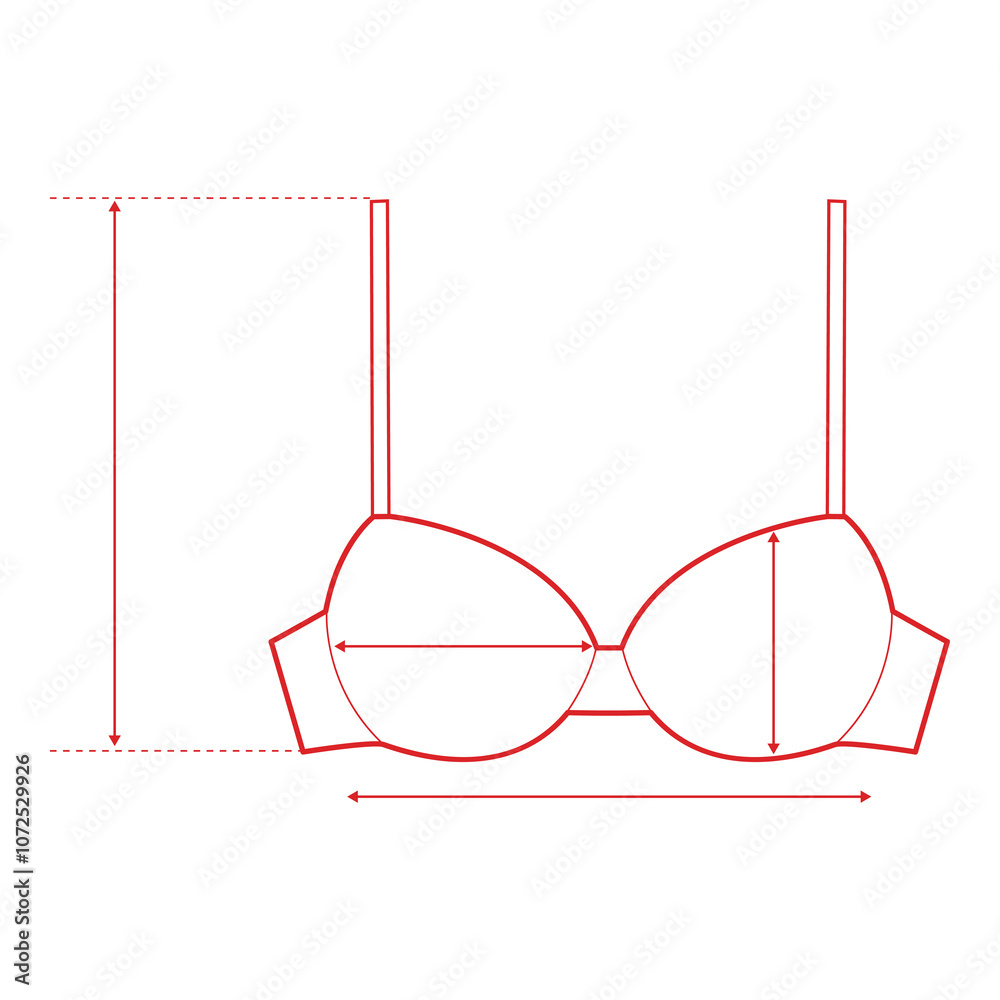 Bra Technical Drawing with Measurement Points and Size Chart Stock ...