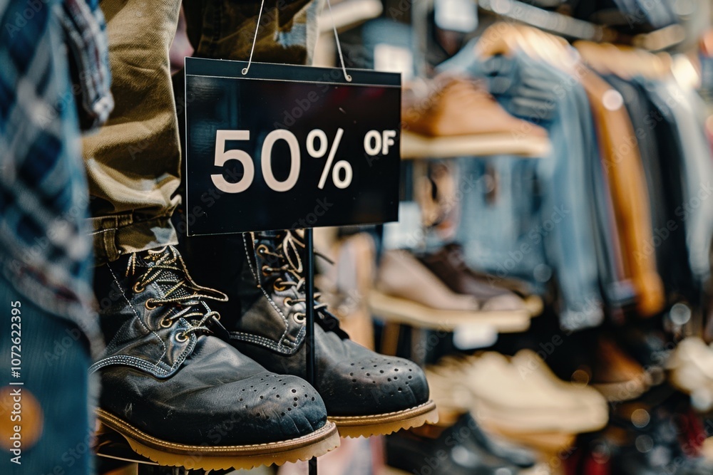 Shoe store interior with different styles of shoes on display and a ...