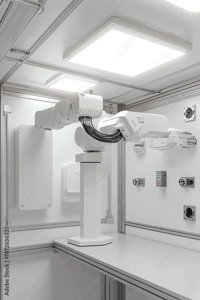 Industrial robot arm with multiple joints and end effectors, sensor ...