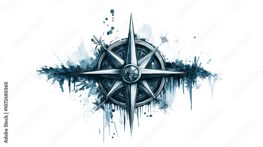 Detailed compass rose design with cardinal points on transparent ...