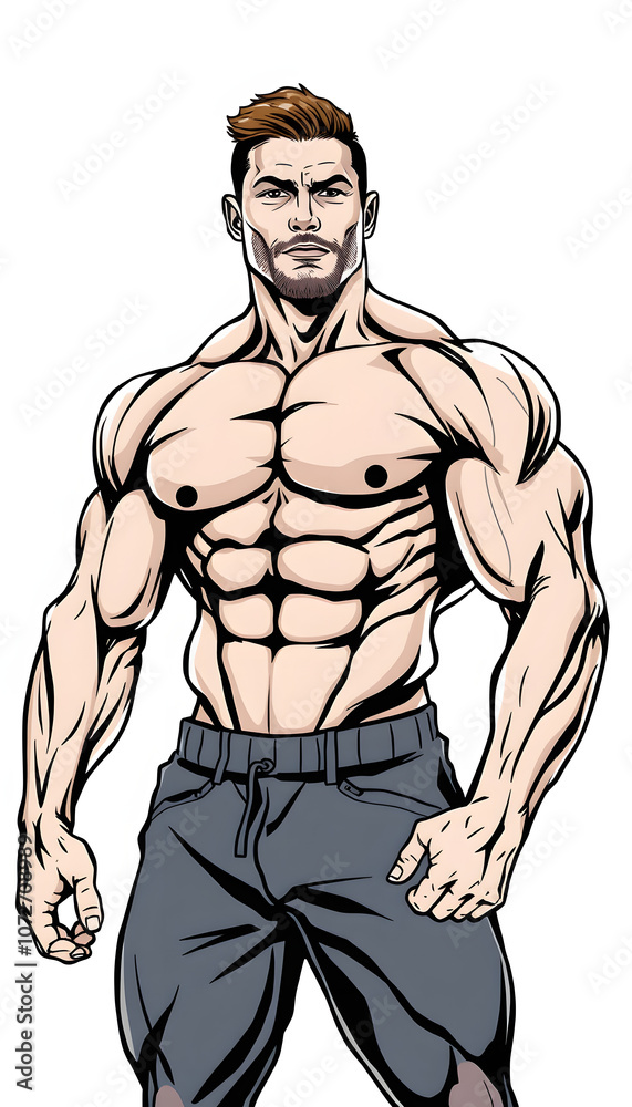 muscle man, bodybuilding athlete full body portrait isolated with white ...