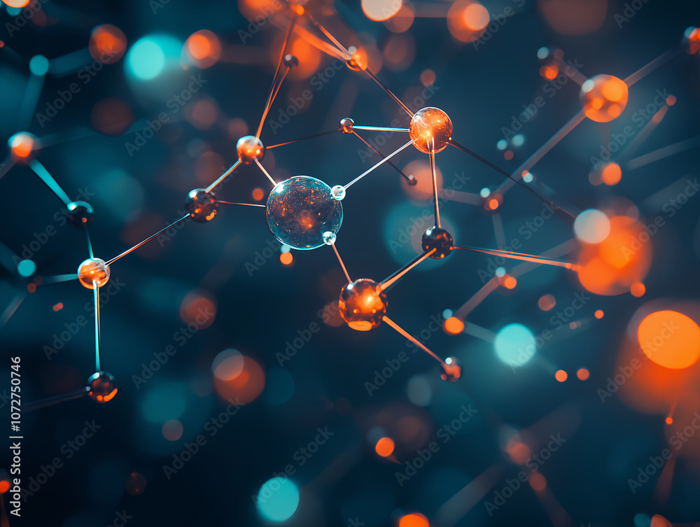 a detailed model of atoms and molecular structures forms a complex web ...