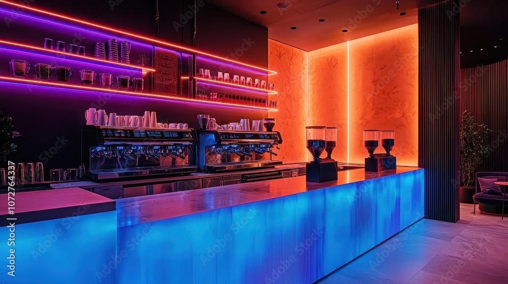 A sleek espresso bar with interactive digital espresso machines and ...
