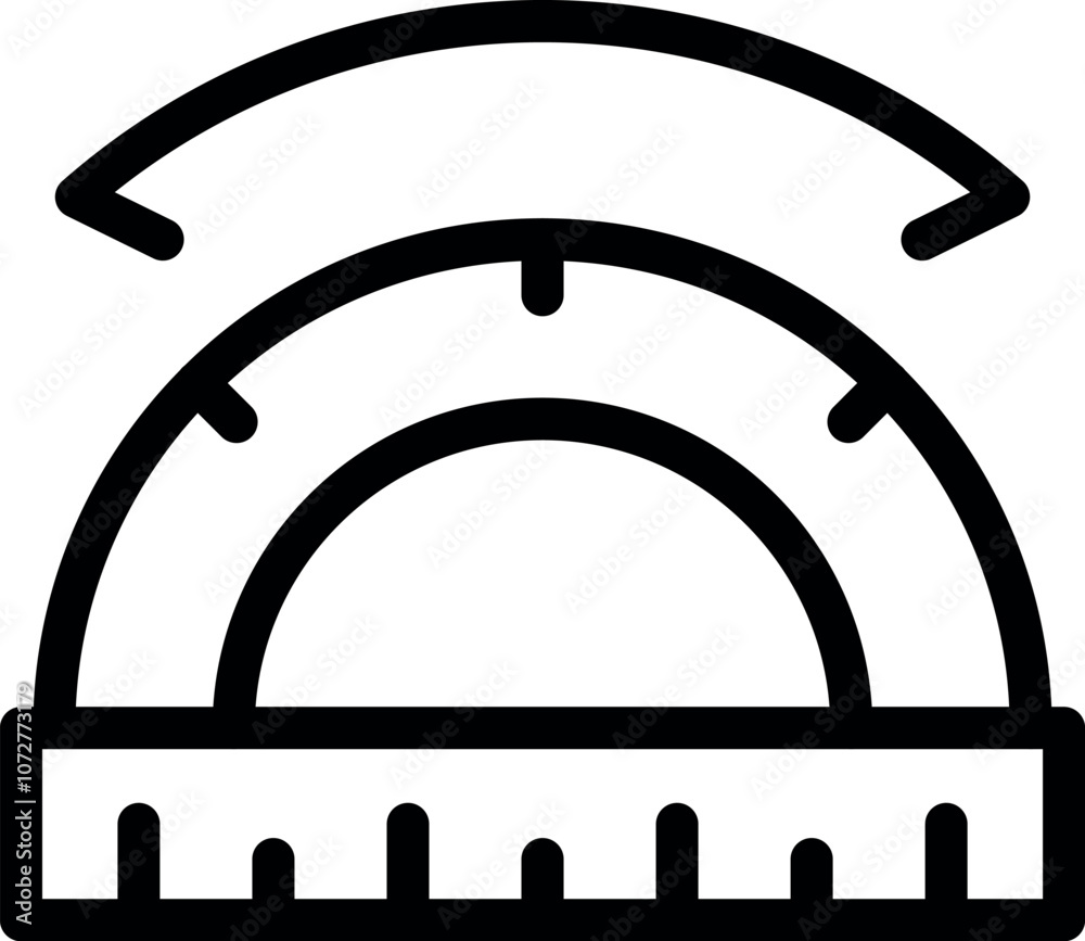 Simple black and white icon of a protractor measuring an obtuse angle ...