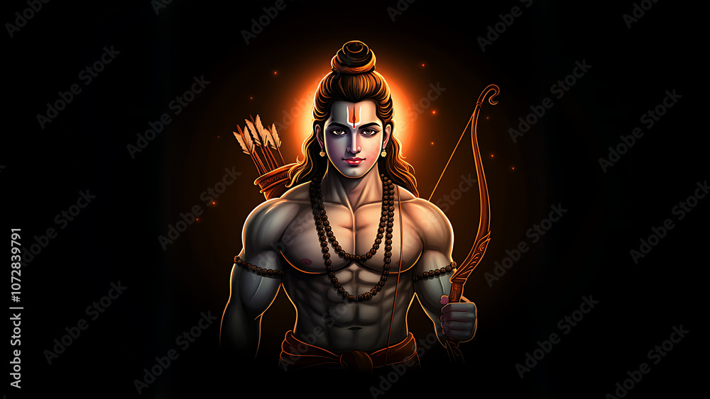 Glowing Lord Ram .Hindu Deity Rama .Illustration of Lord Ram glowing in ...