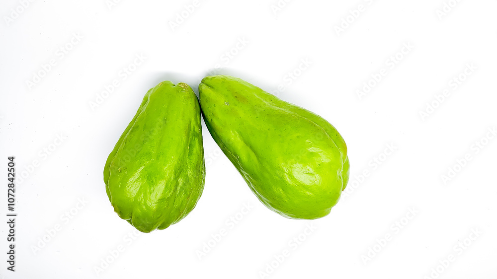 Organic chayote squash isolated on white background. Chayote is a type ...