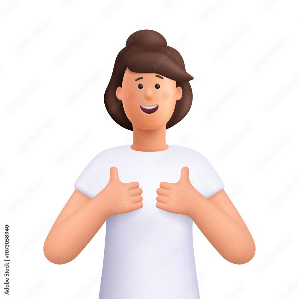 Vector de Stock Young smiling woman giving double thumb up. Positive ...