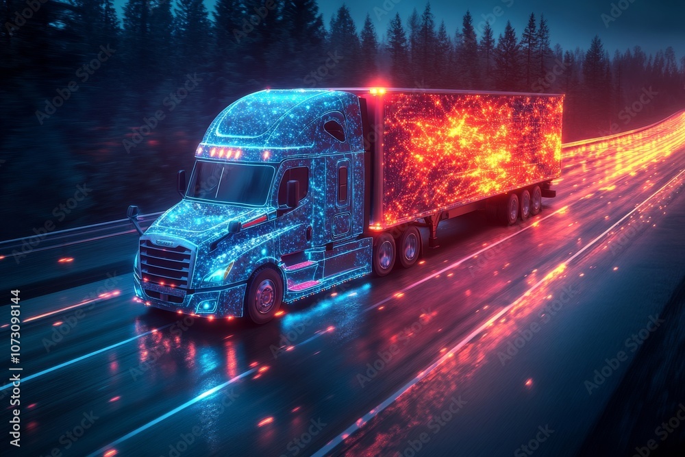 Autonomous delivery truck on a highway, smart logistics systems, real ...