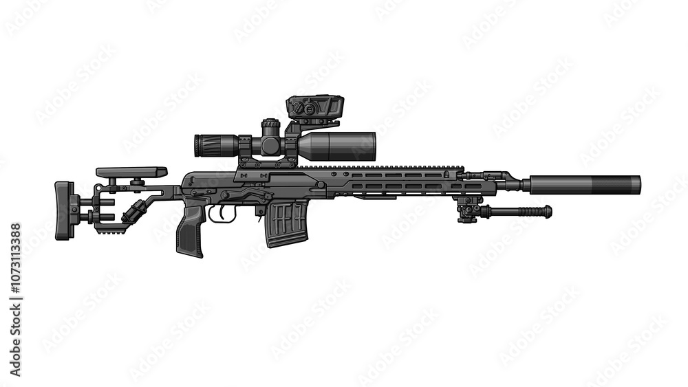 upgraded Russian SVD sniper Rifle with Optical Sight, folding stock, ballistic calculator ...