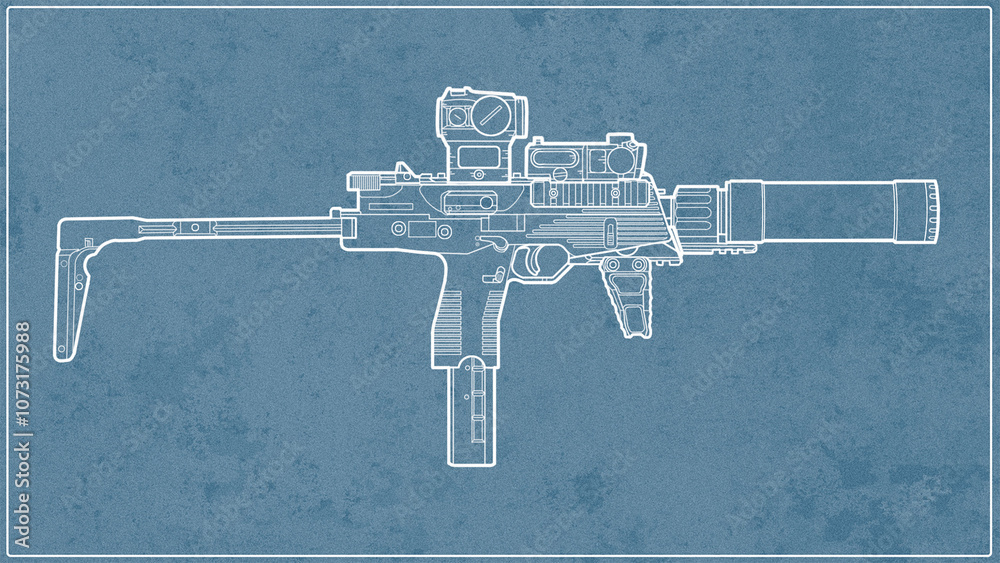 blueprint of upgraded tuned tmp, mp9 submachine gun with collimator ...