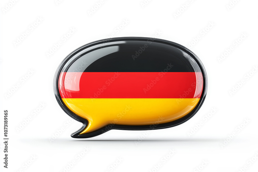 speech bubble filled with the colors of the German flag: black, red ...