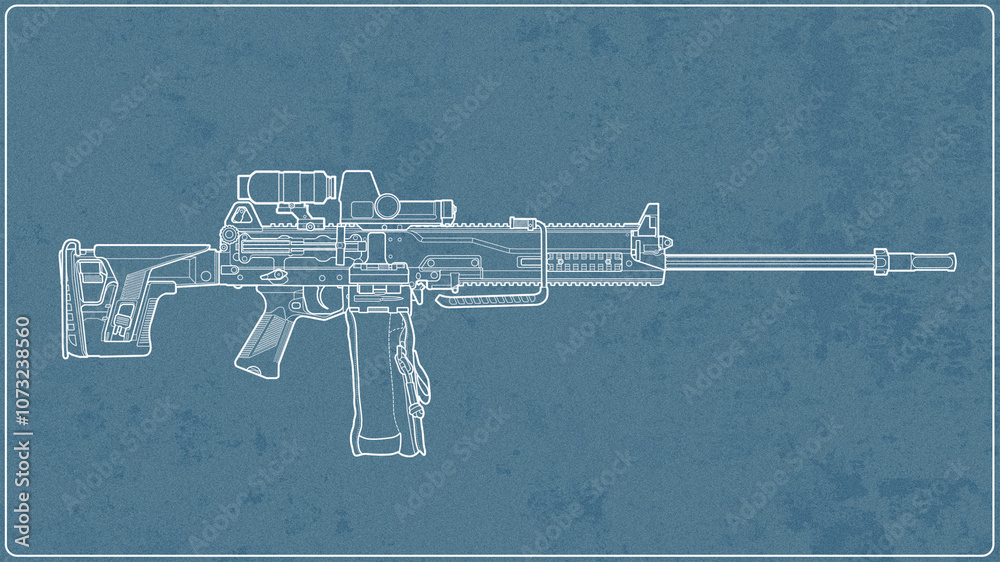 blueprint of upgraded Russian rpl 20 machine gun with collimator sight ...